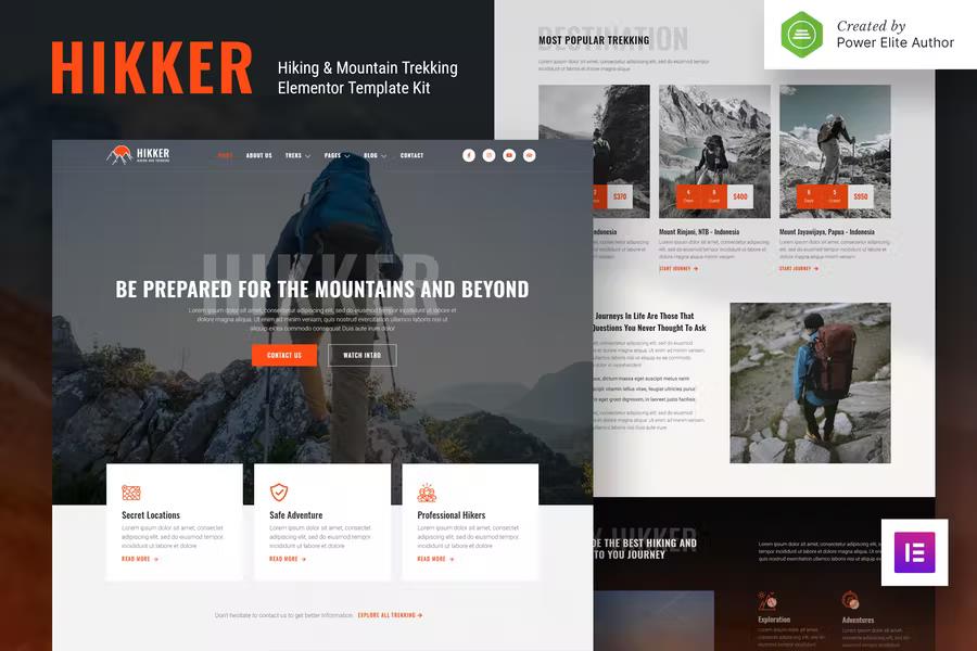 Hikker – Hiking & Mountain Trekking Elementor Template Kit Latest ...